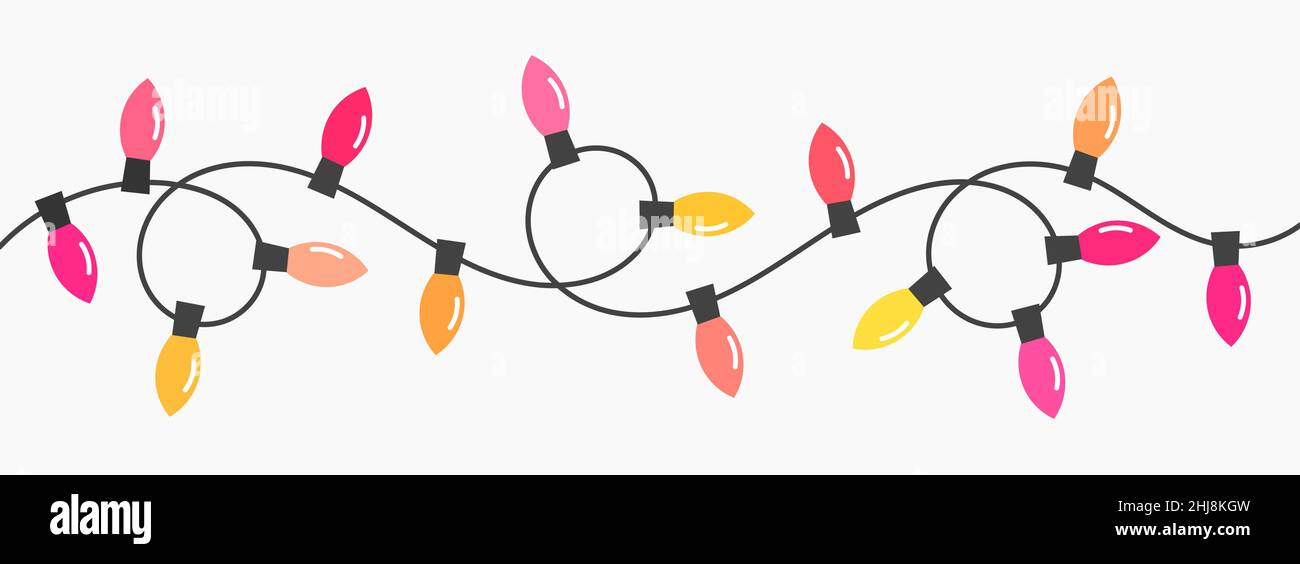 Christmas lights string border isolated on white background. Vector ...