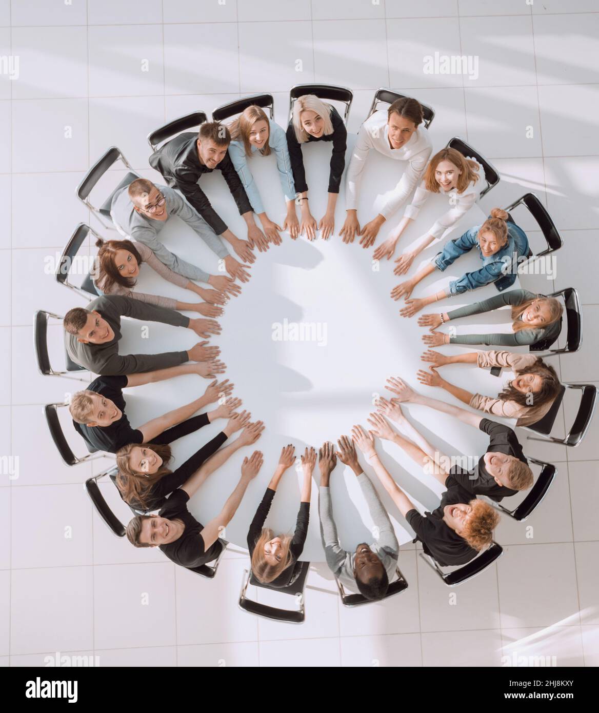 top view. a group of young people showing their unity Stock Photo - Alamy
