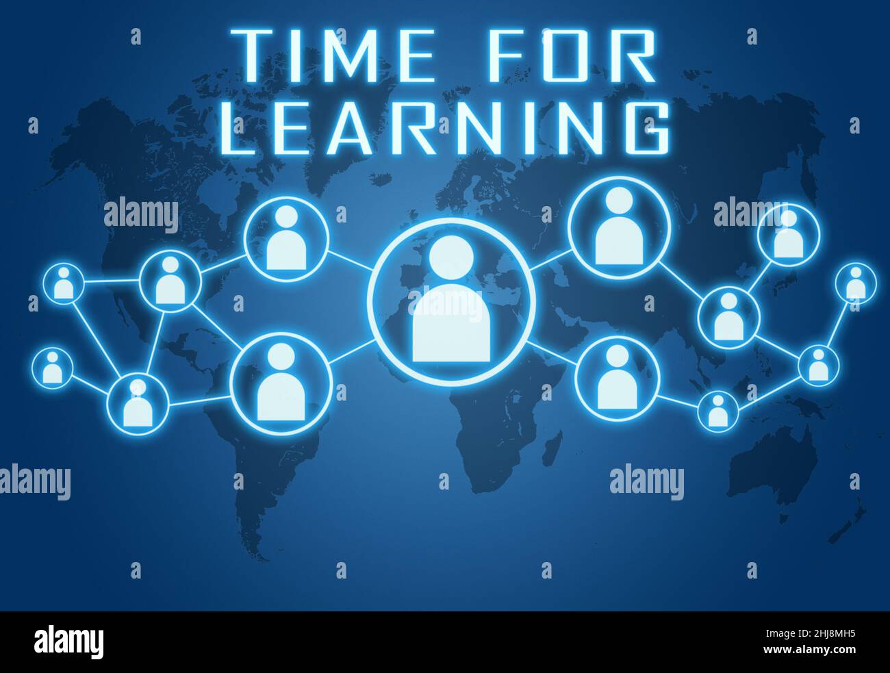 Time for Learning - text concept on blue background with world map and ...