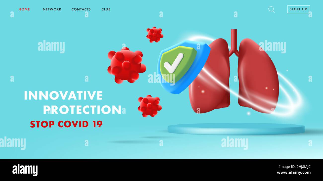 Lungs protection medical 3d illustration with human lungs in a ...