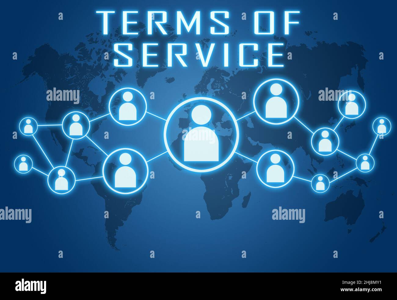 Terms of Service - text concept on blue background with world map and ...