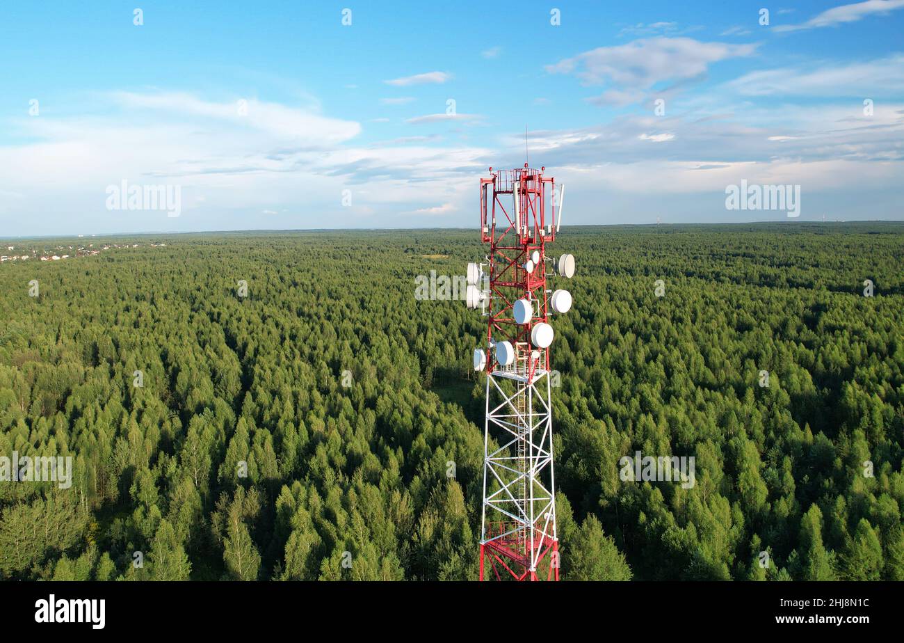 Mobile Tower installation. Cell site and Telecom Base Station. 5G ...