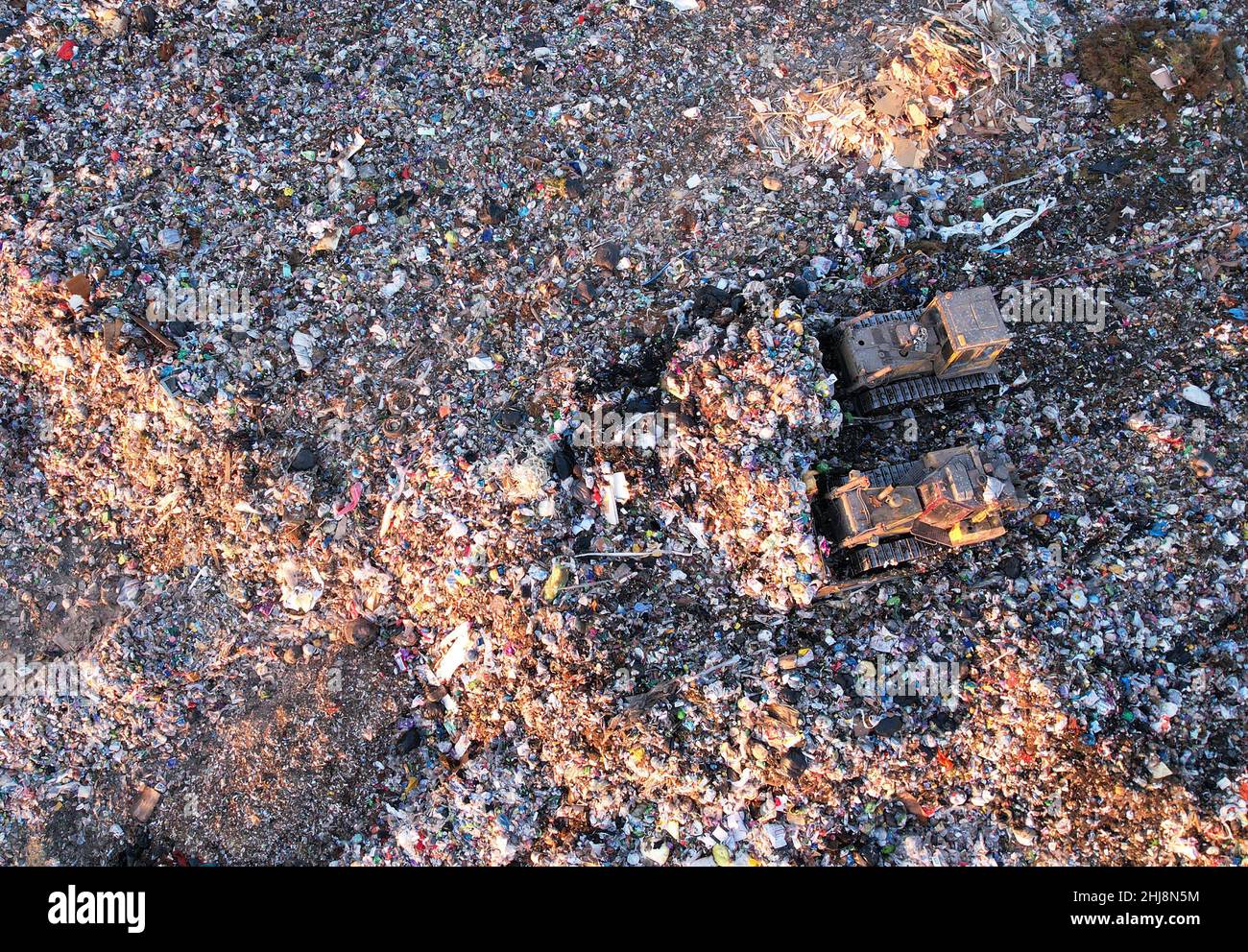 Garbage dump with waste plastic, polyethylene and food waste. Trash ...