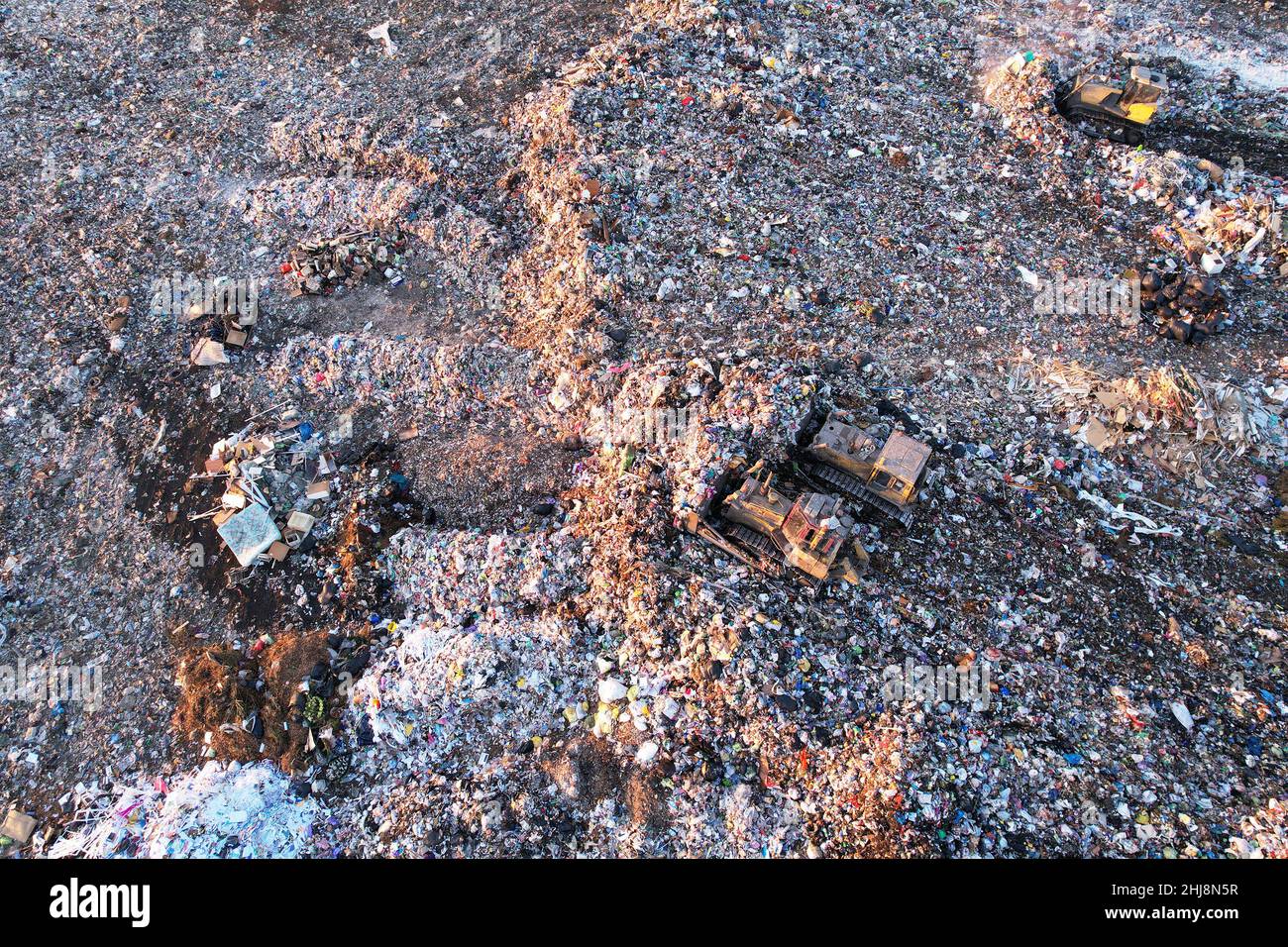 Garbage dump with waste plastic, polyethylene and food waste. Trash ...