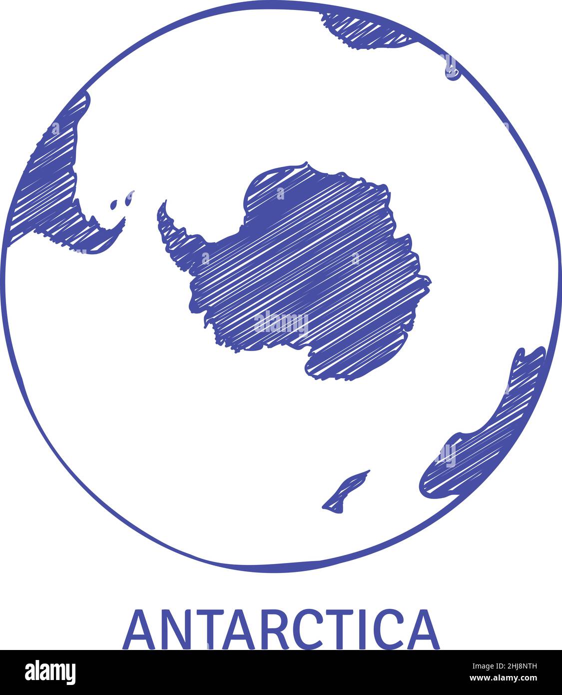 Antarctica on round world map. Globe line sketch Stock Vector Image ...