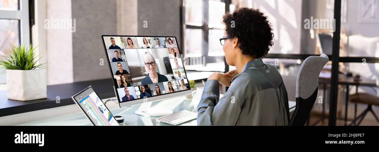 Webinar Video Conferencing On Laptop. Online Meeting Conference Stock ...