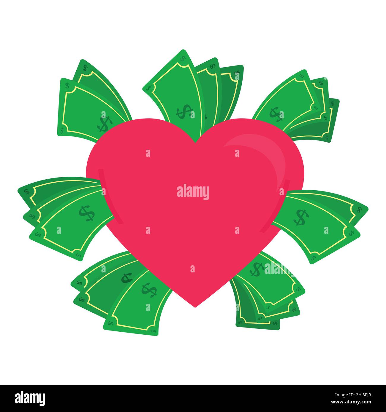 Heart shape with money bills around. Heart with money around. Money ...