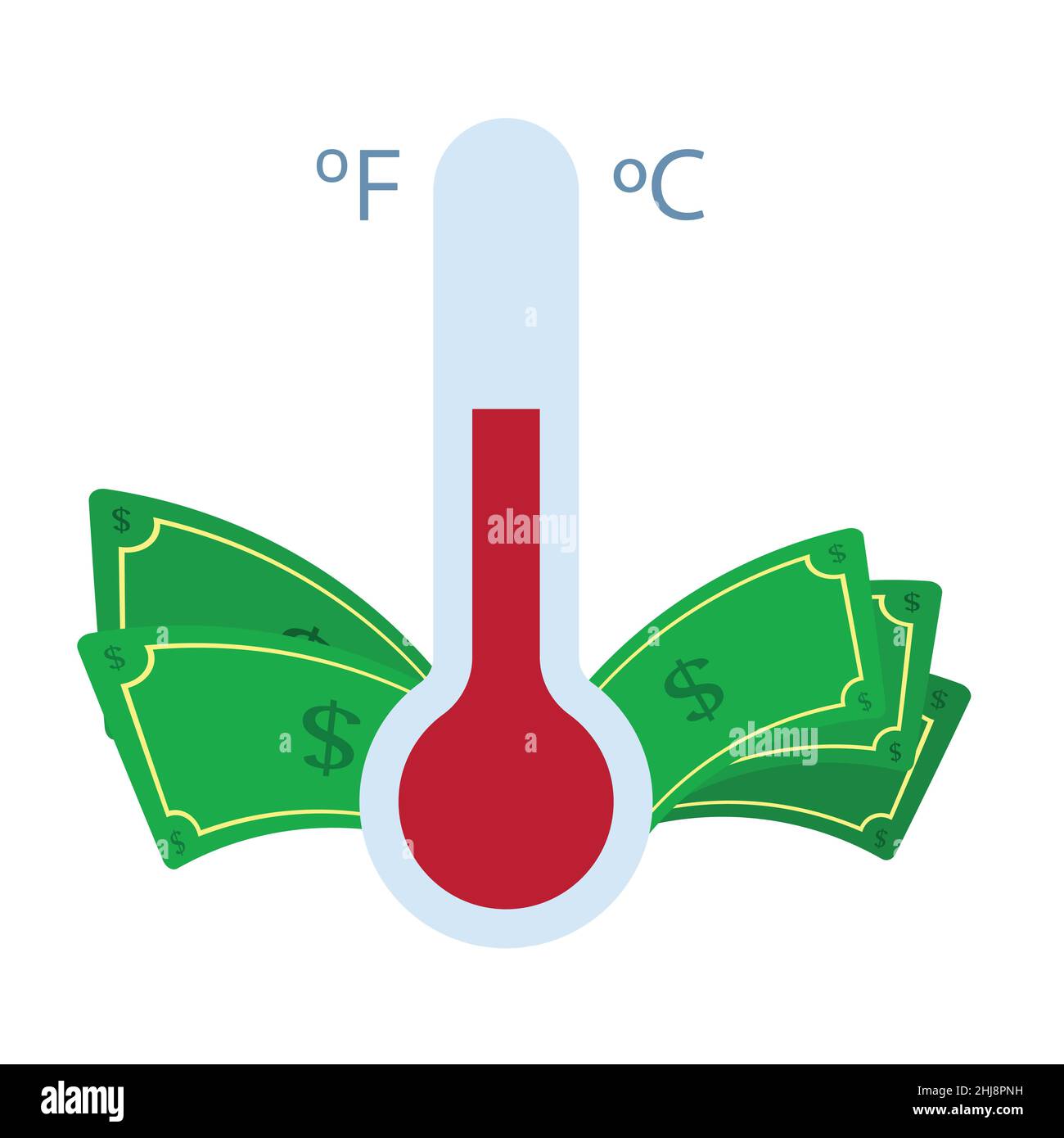 Thermometer with money bills around. White background. Isolated Stock ...