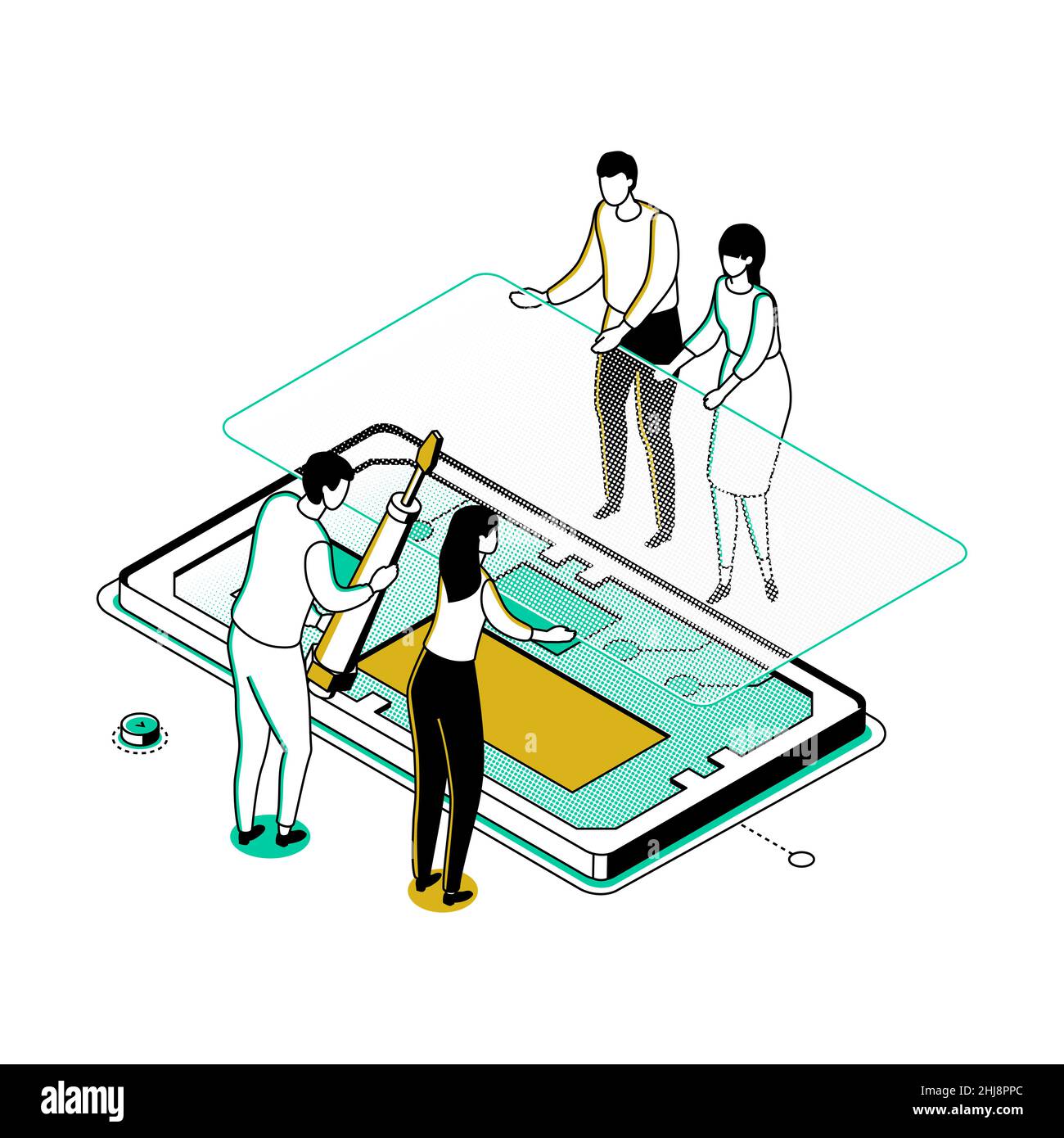 Mobile repair service - modern line isometry design style illustration ...