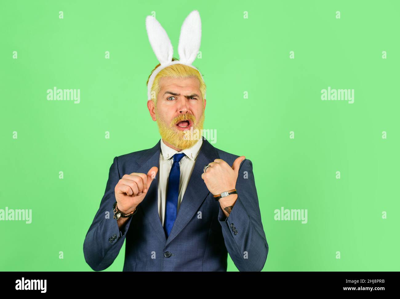 Funny boss. Easter activities for office. Businessman wear bunny ...