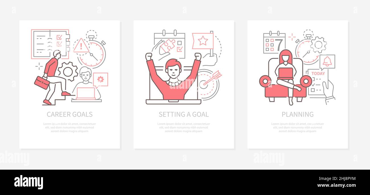 Setting career goals - modern line design style banners set on white ...