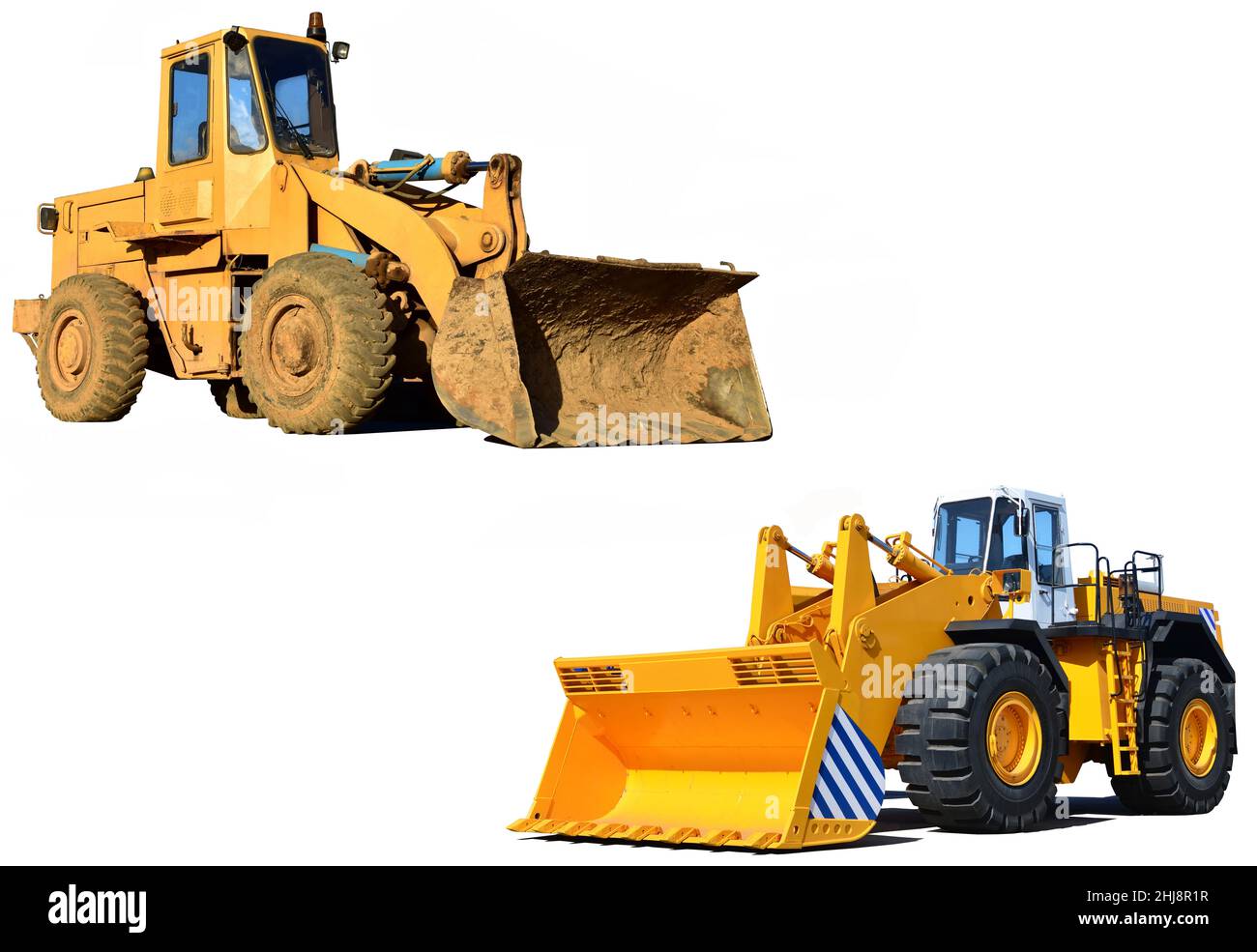 Front-end loader or all-wheel bulldozer isolated on white background ...