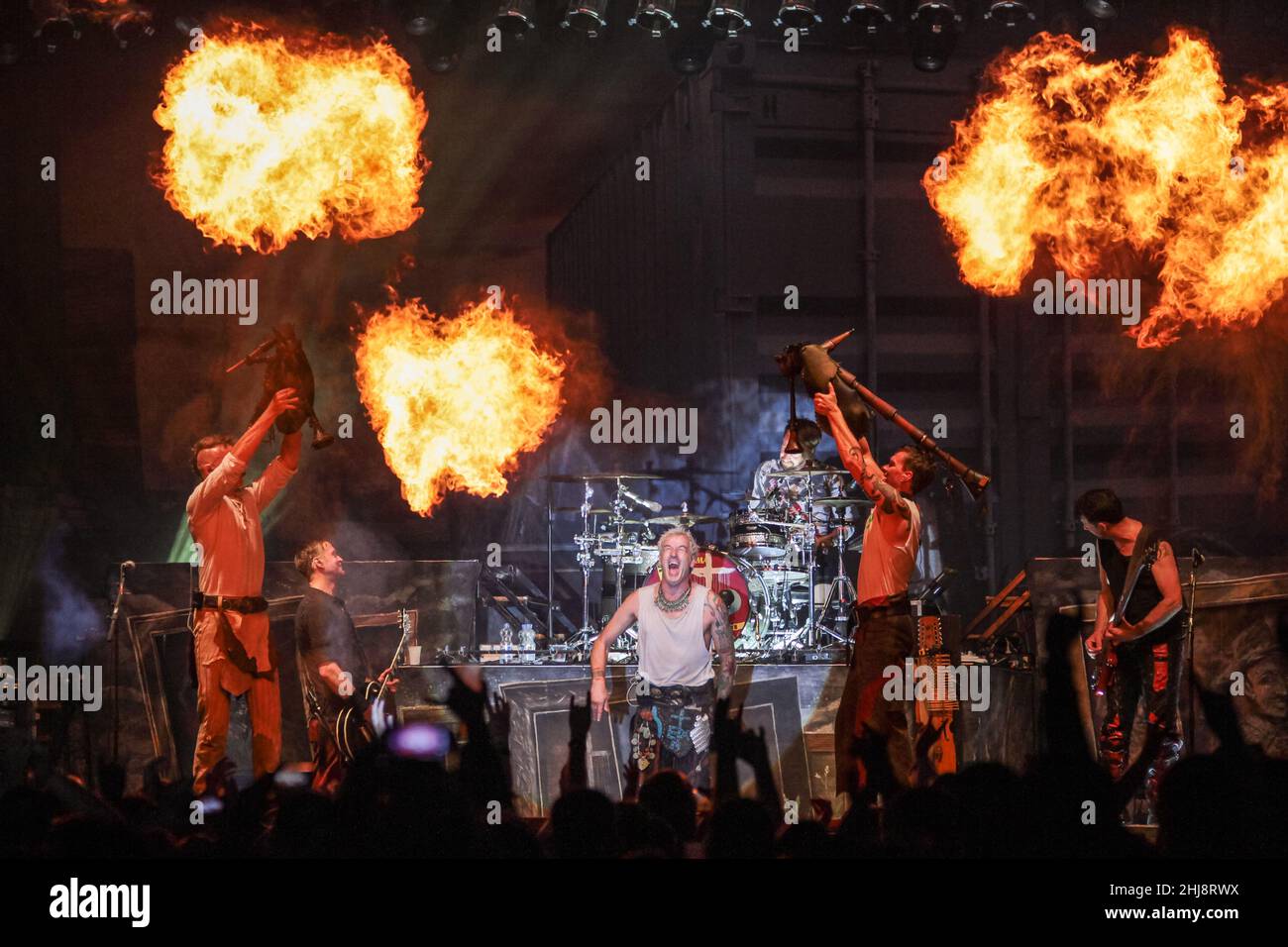 In Extremo, German Medieval metal band. From the left: Boris Pfeiffer ...
