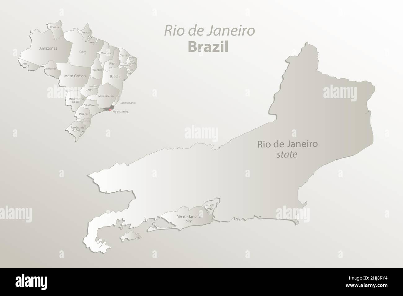 Rio de Janeiro map state and city, Brazil with regions states and names ...