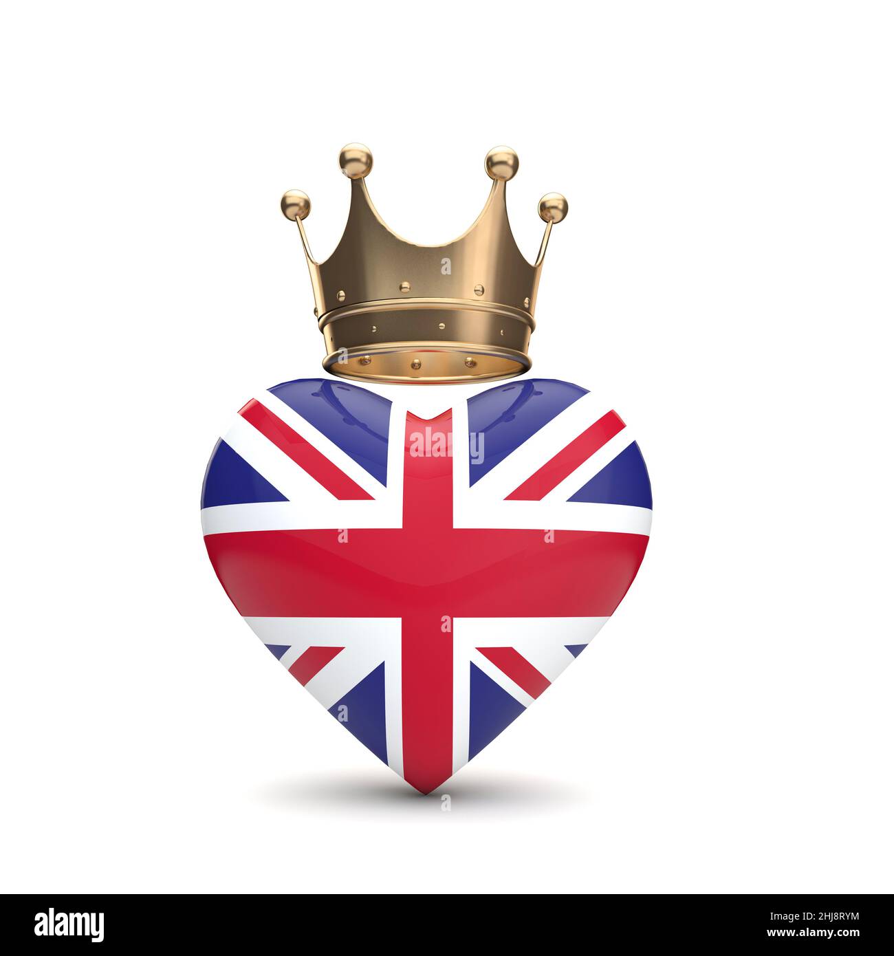 UK Union Jack heart with a gold crown. Queen Jubilee concept. 3D ...