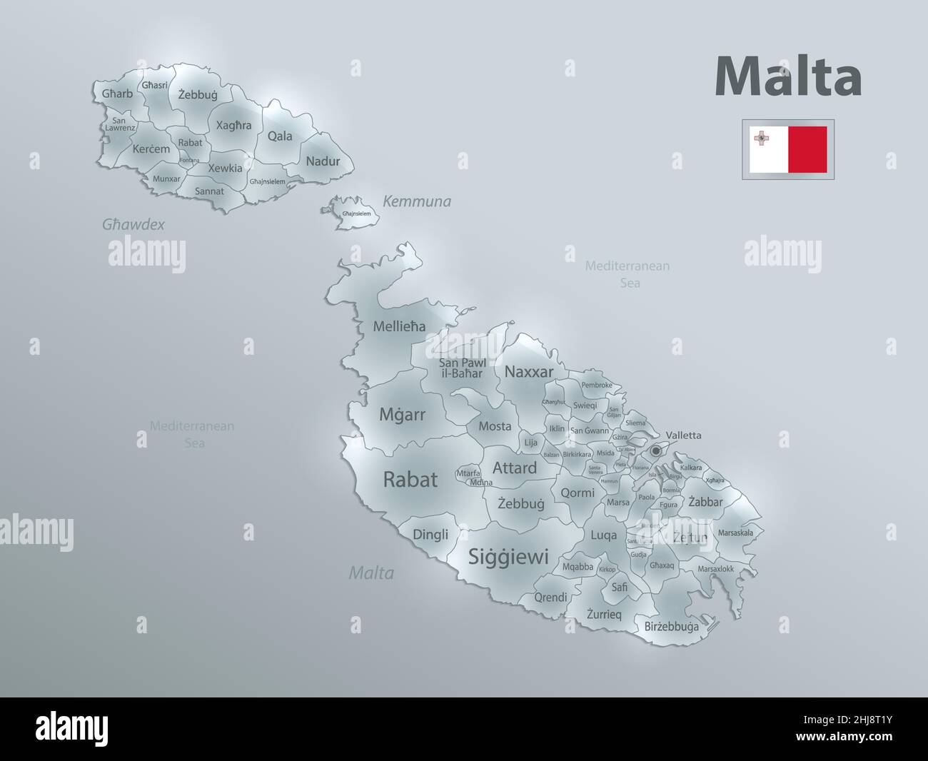 Malta map and flag, Current regions, separates regions and names ...