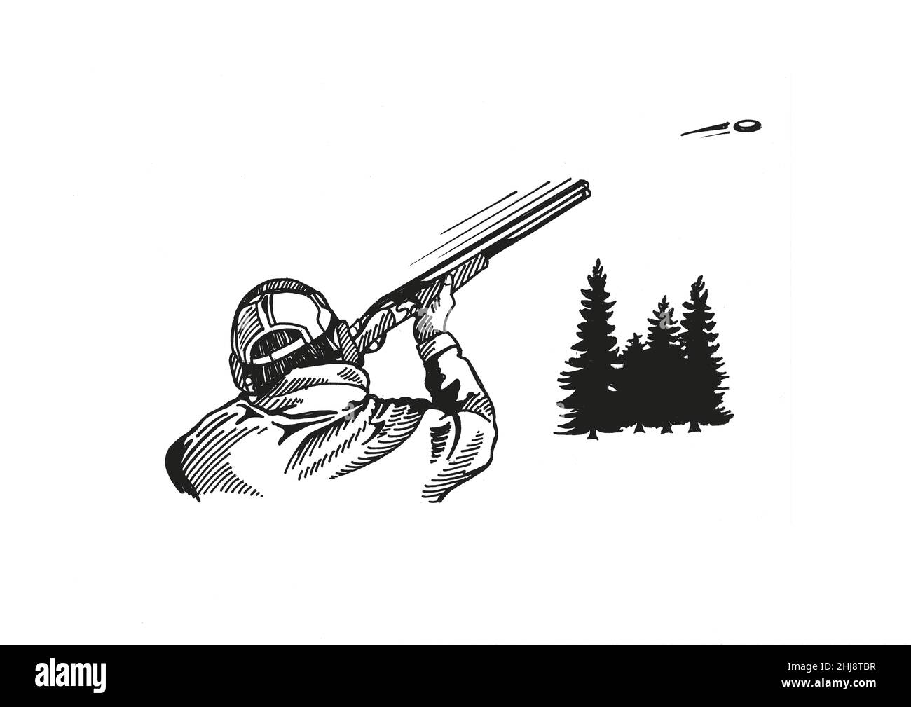Sketch of a clay shooter aiming at a clay on a white background Stock ...