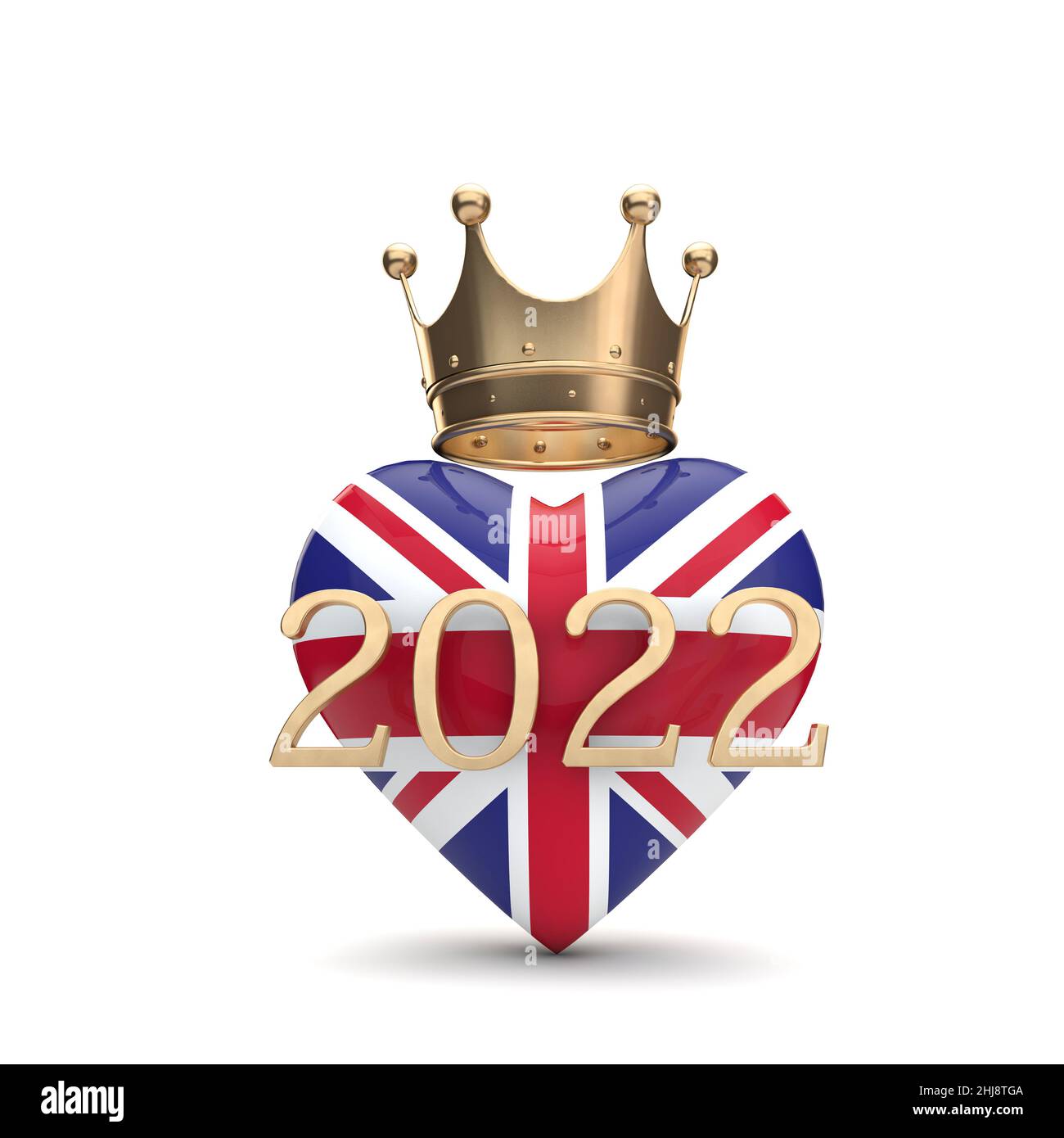 UK Union Jack heart with a gold crown. Queen Jubilee concept. 3D ...