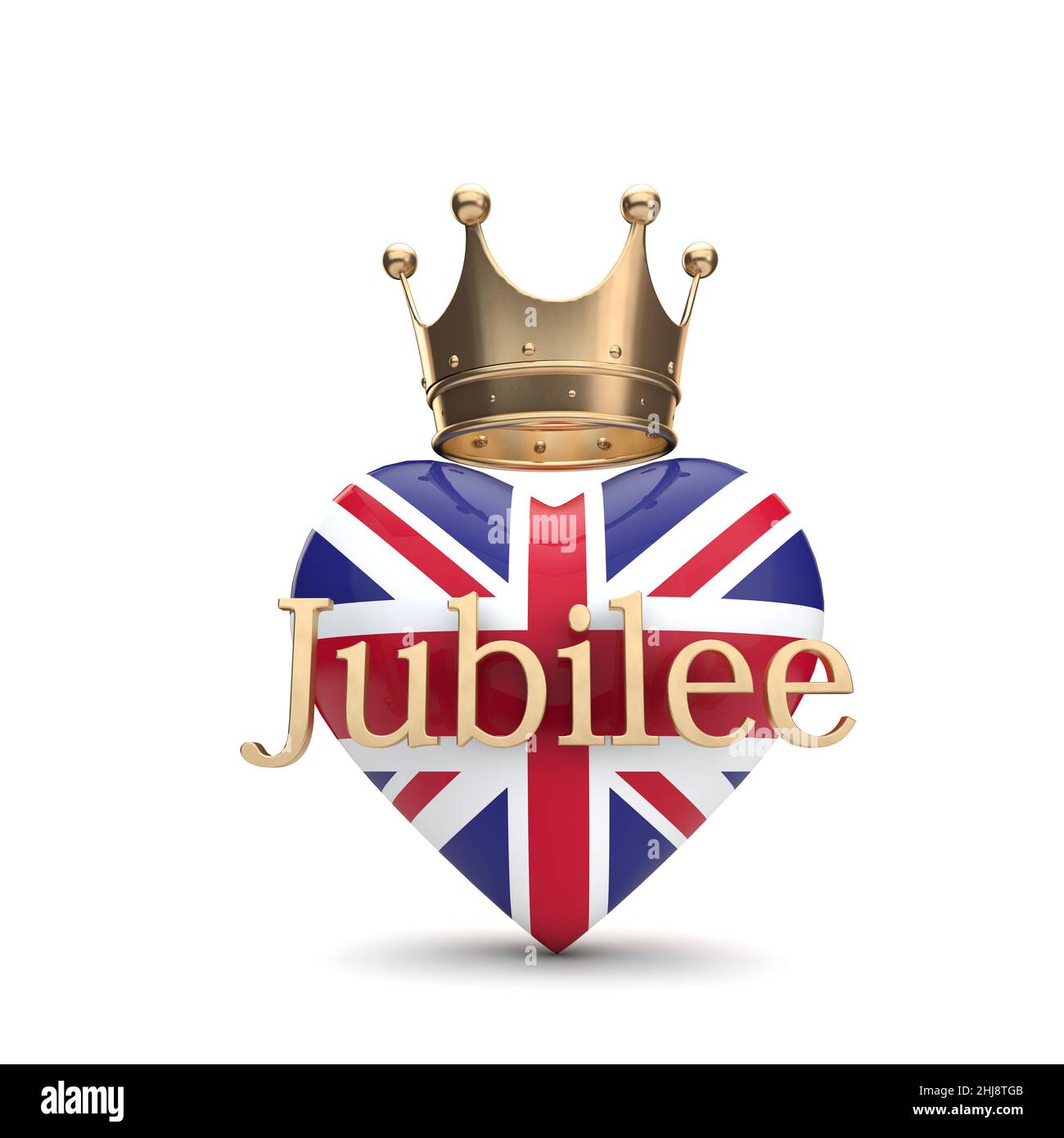 UK Union Jack heart with a gold crown. Queen Jubilee concept. 3D ...