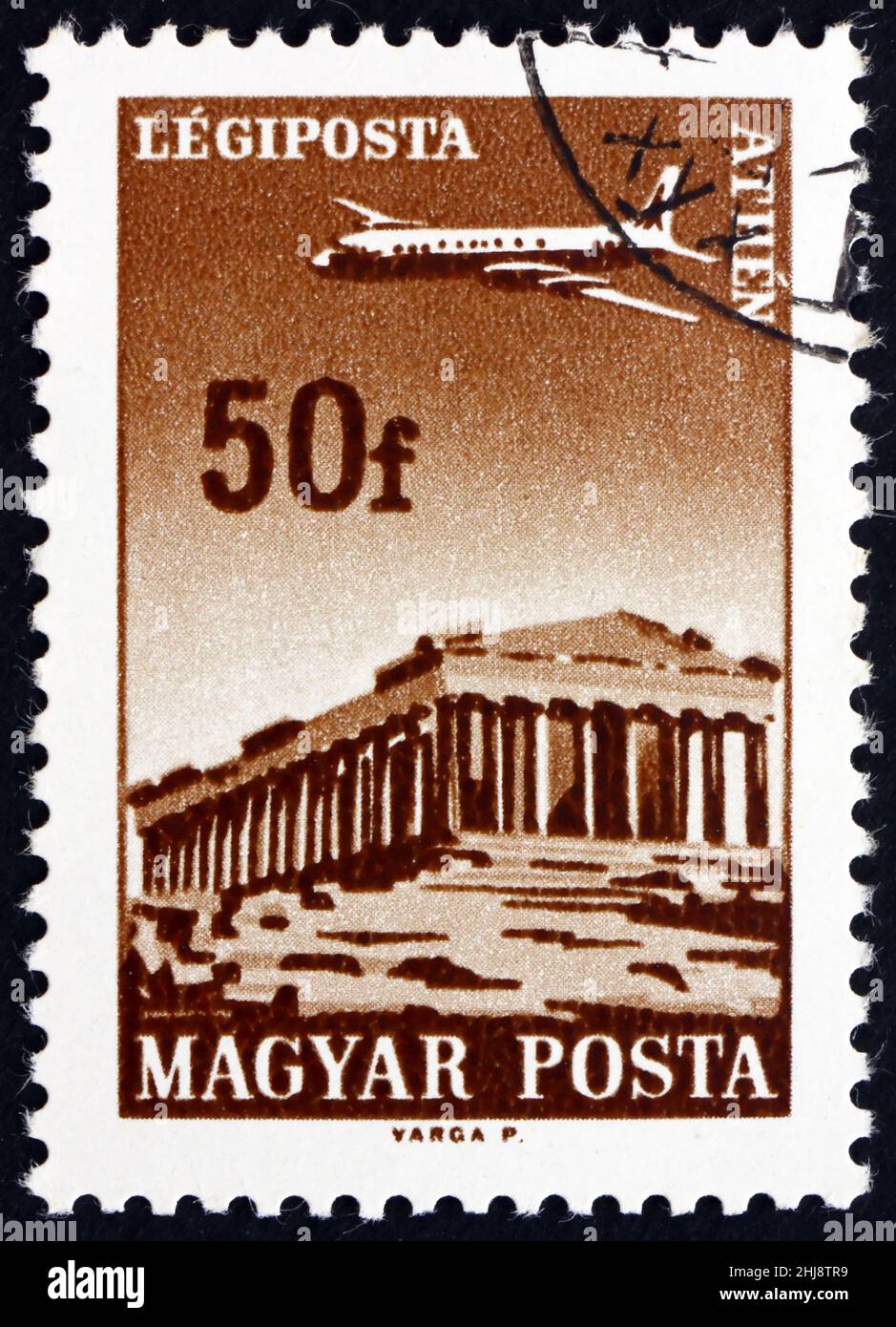 HUNGARY - CIRCA 1966: a stamp printed in the Hungary shows Plane over ...