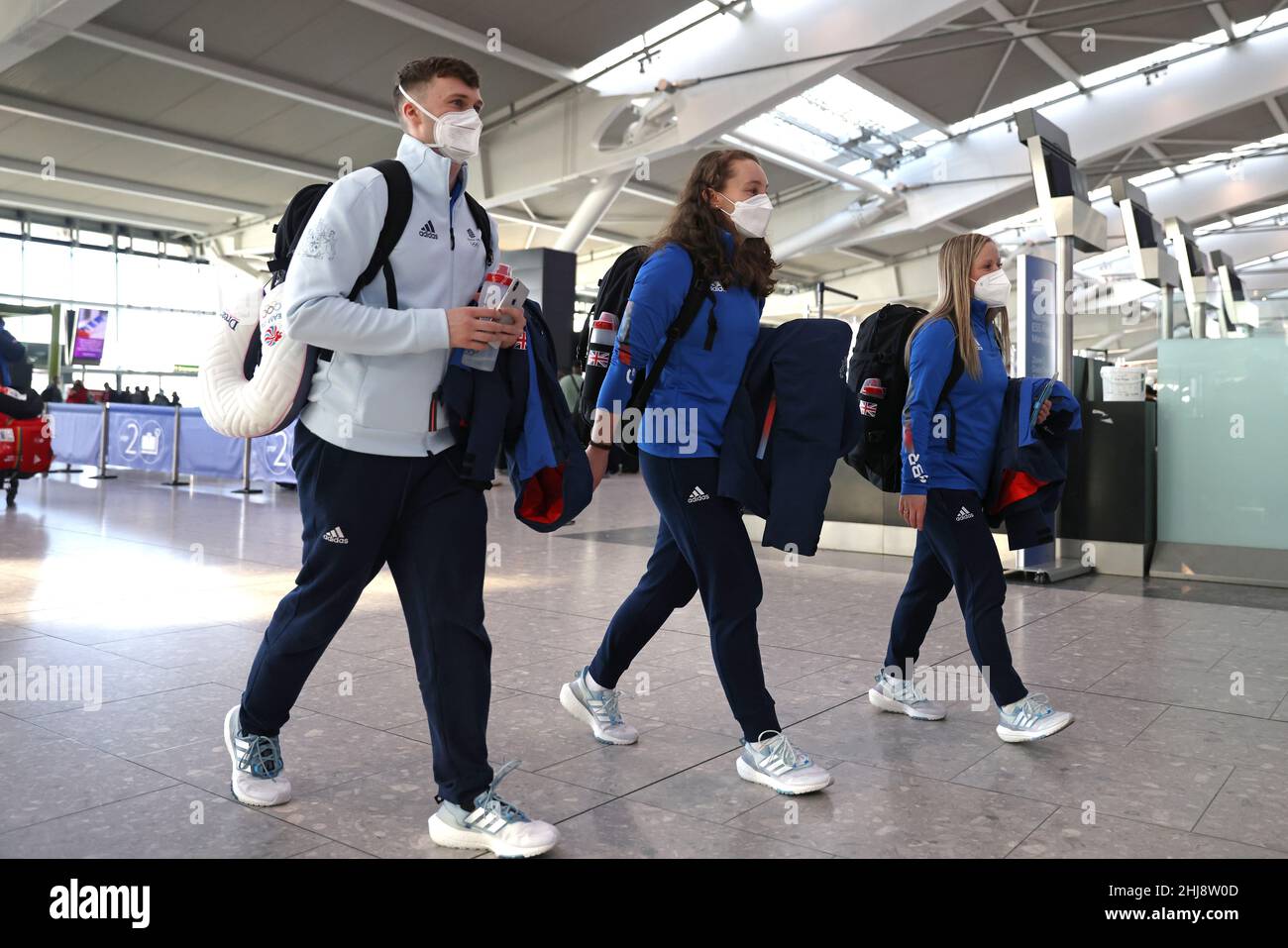 Great Britain's Bruce Mouat, Jennifer Dodds and Vicky Wright ahead of their departure to Beijing ...
