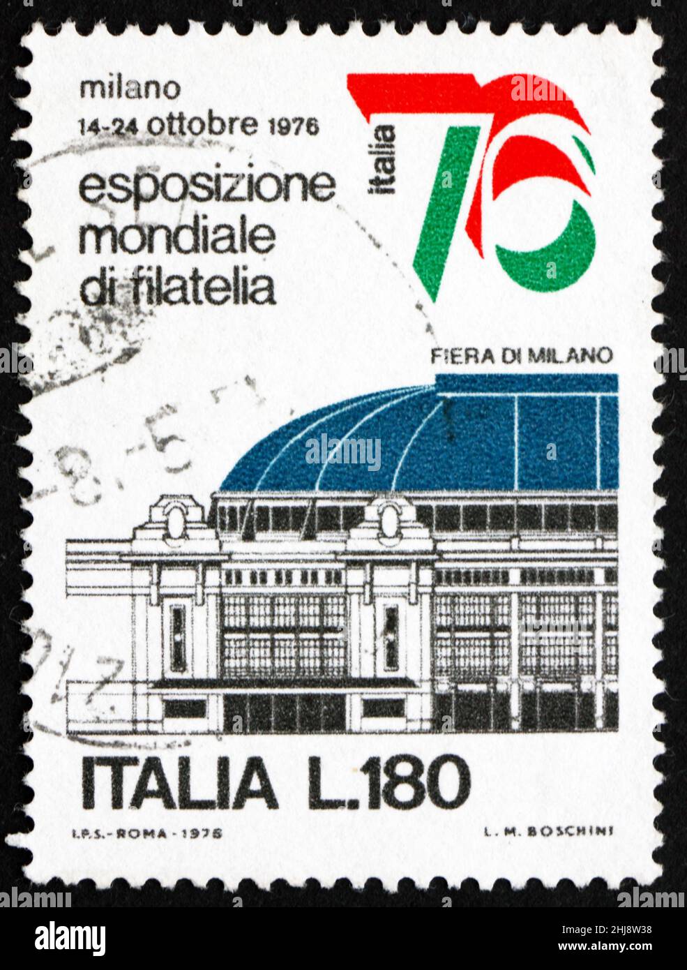 ITALY - CIRCA 1976: a stamp printed in the Italy shows Milano Fair ...