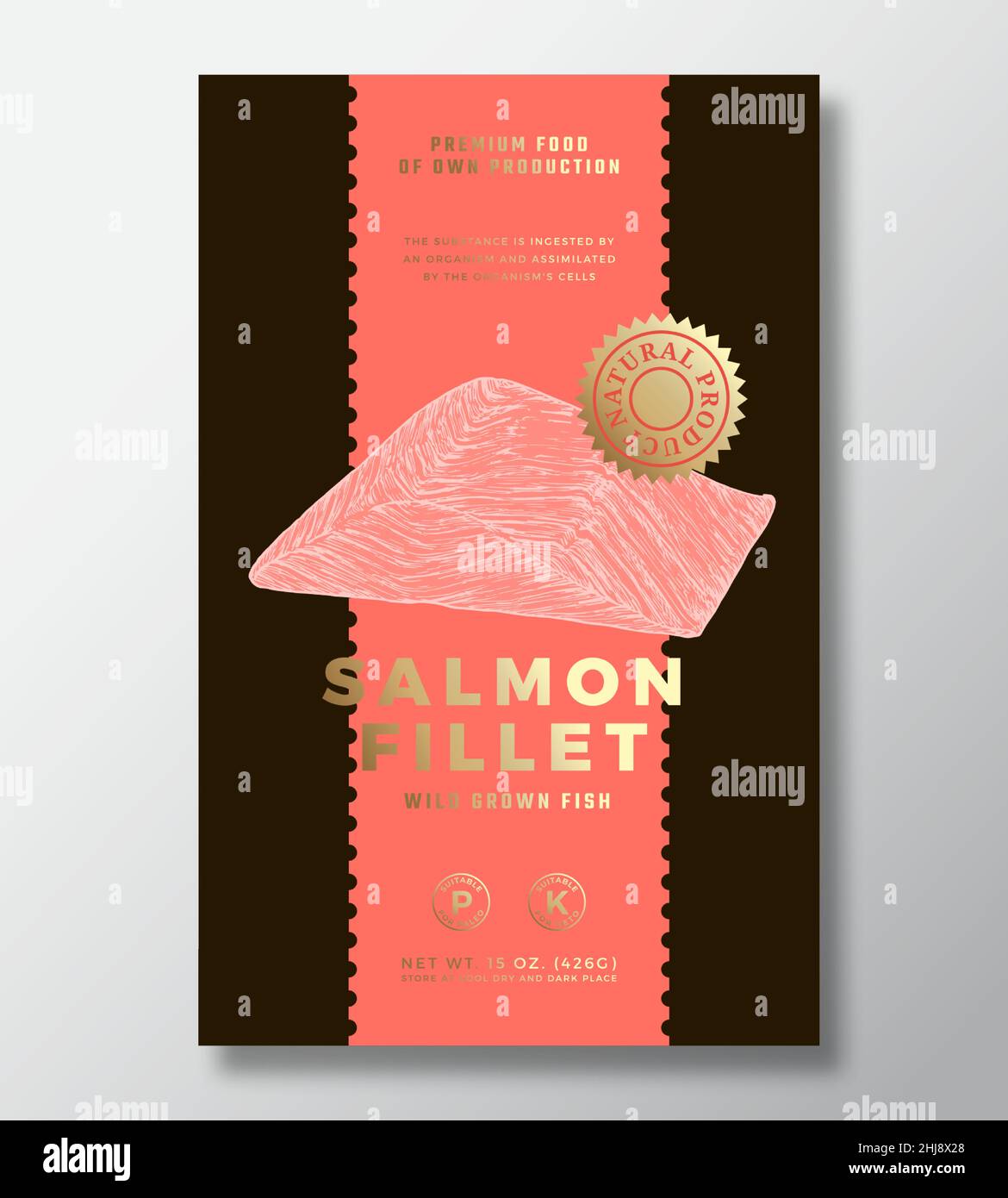 Wild Salmon Fillets Abstract Vector Packaging Label Design Template ...