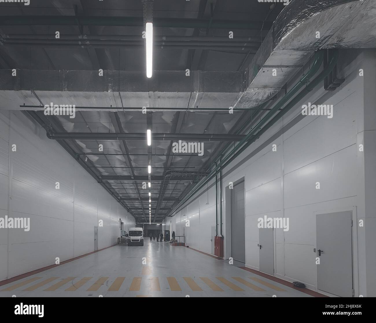 Loading gates of a large industrial warehouse. Industrial interior ...