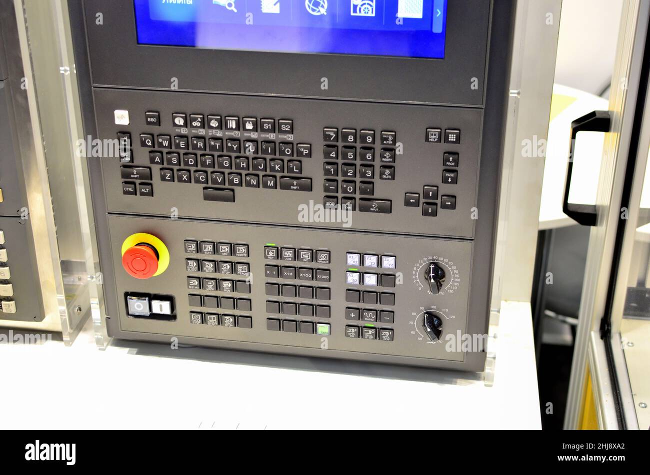 Milling CNC machine control panel with display. Selective focus Stock Photo - Alamy