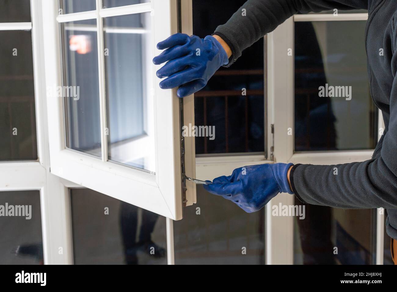 installing a window in the apartment. Almost assembled corner polyvinyl ...