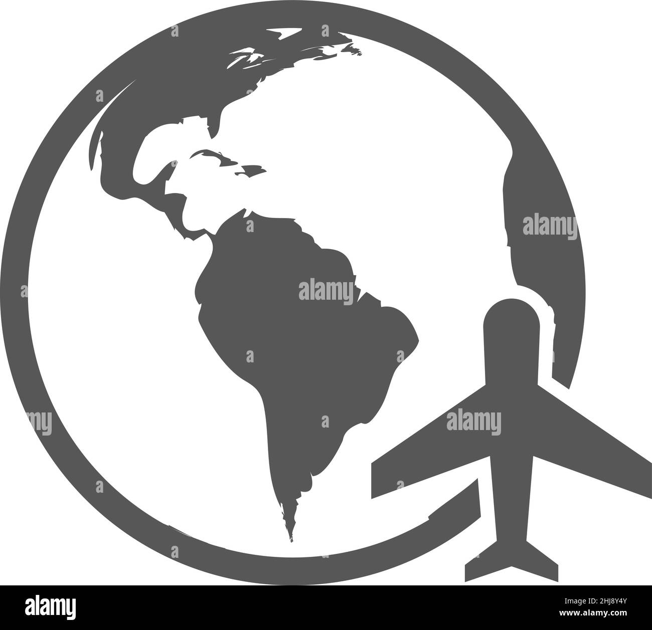 Planet earth with airplane sign. Global transportation icon Stock ...
