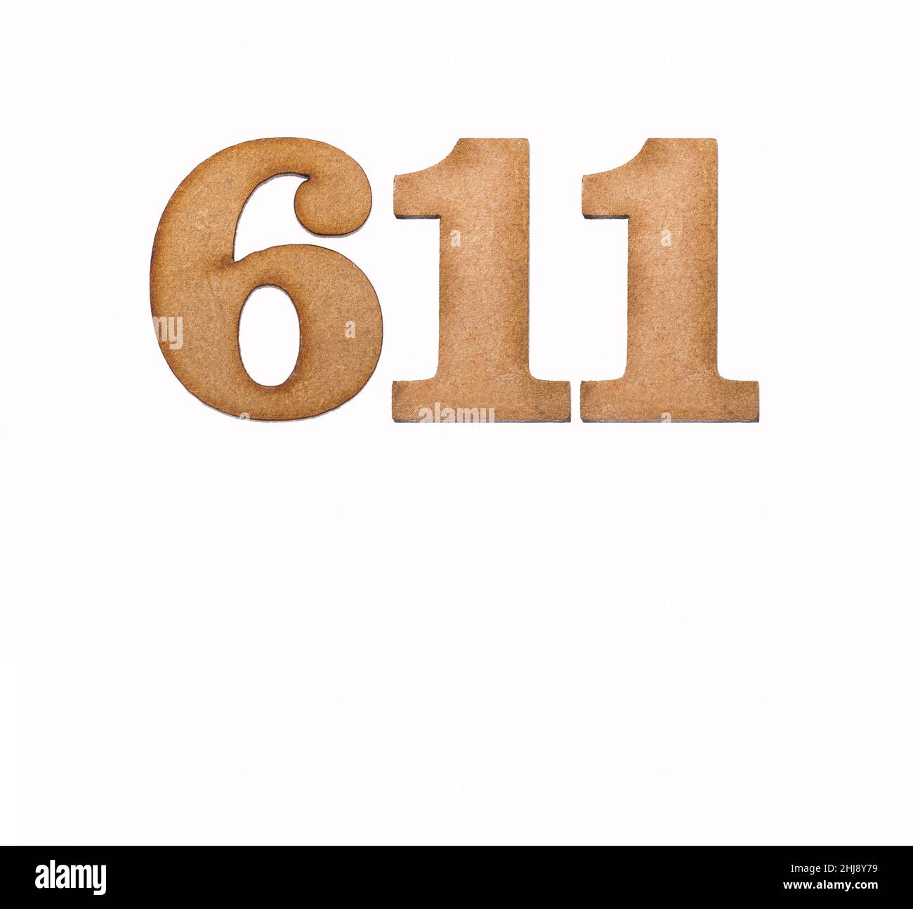 Number 611 in wood, isolated on white background Stock Photo - Alamy