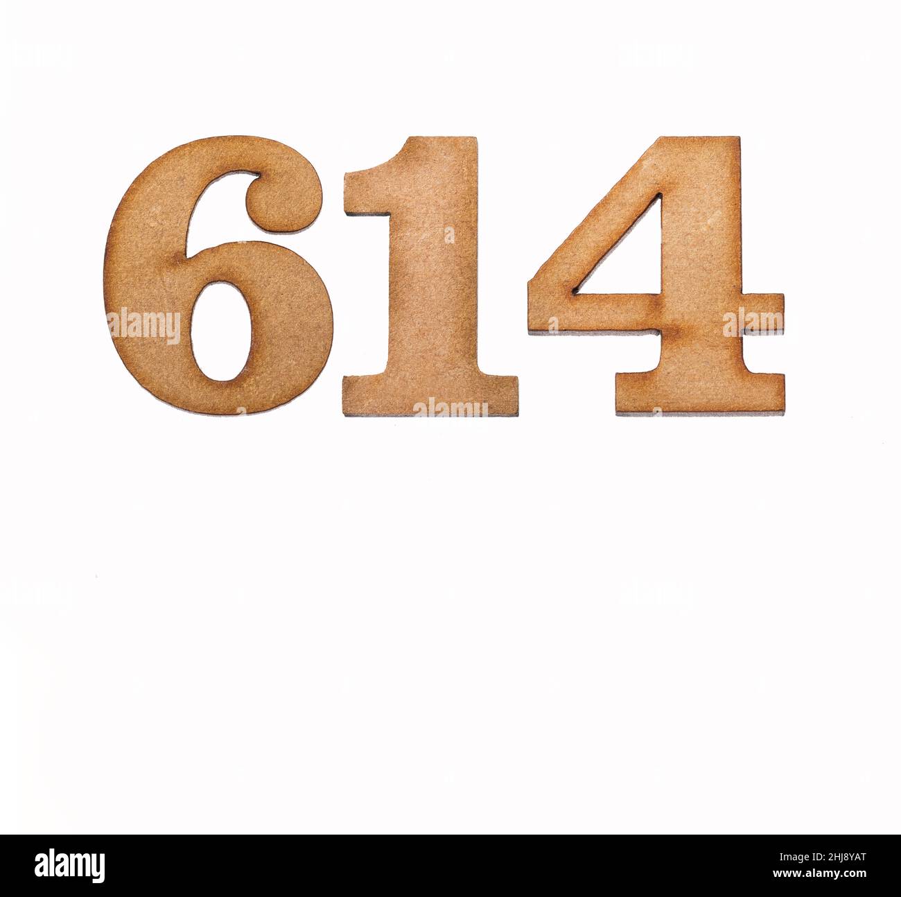 Number 614 - Piece of wood isolated on white background Stock Photo - Alamy