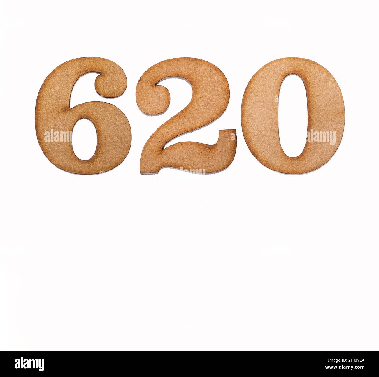 Number 620 - Piece of wood isolated on white background Stock Photo - Alamy