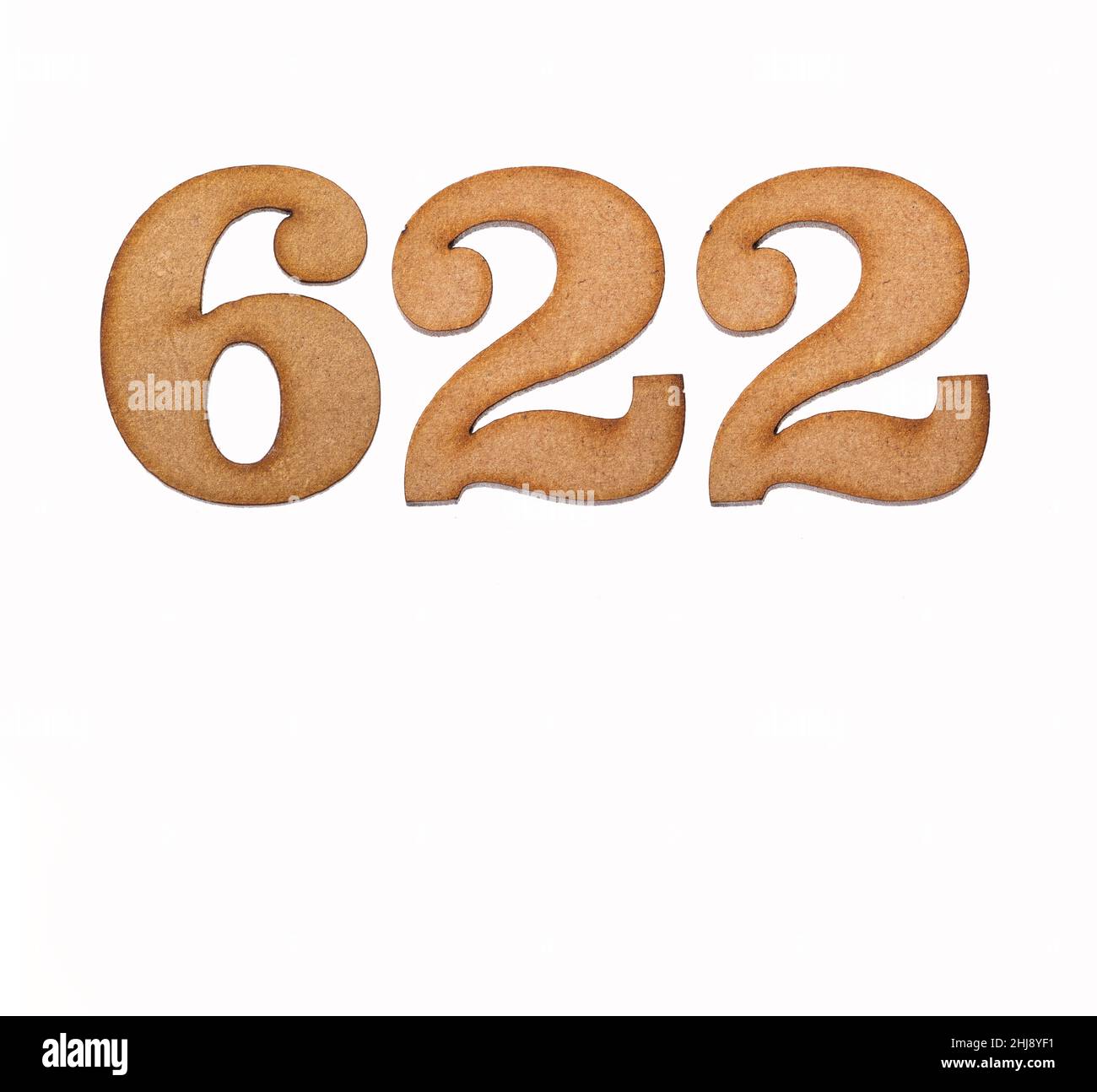 Number 622 - Piece of wood isolated on white background Stock Photo - Alamy