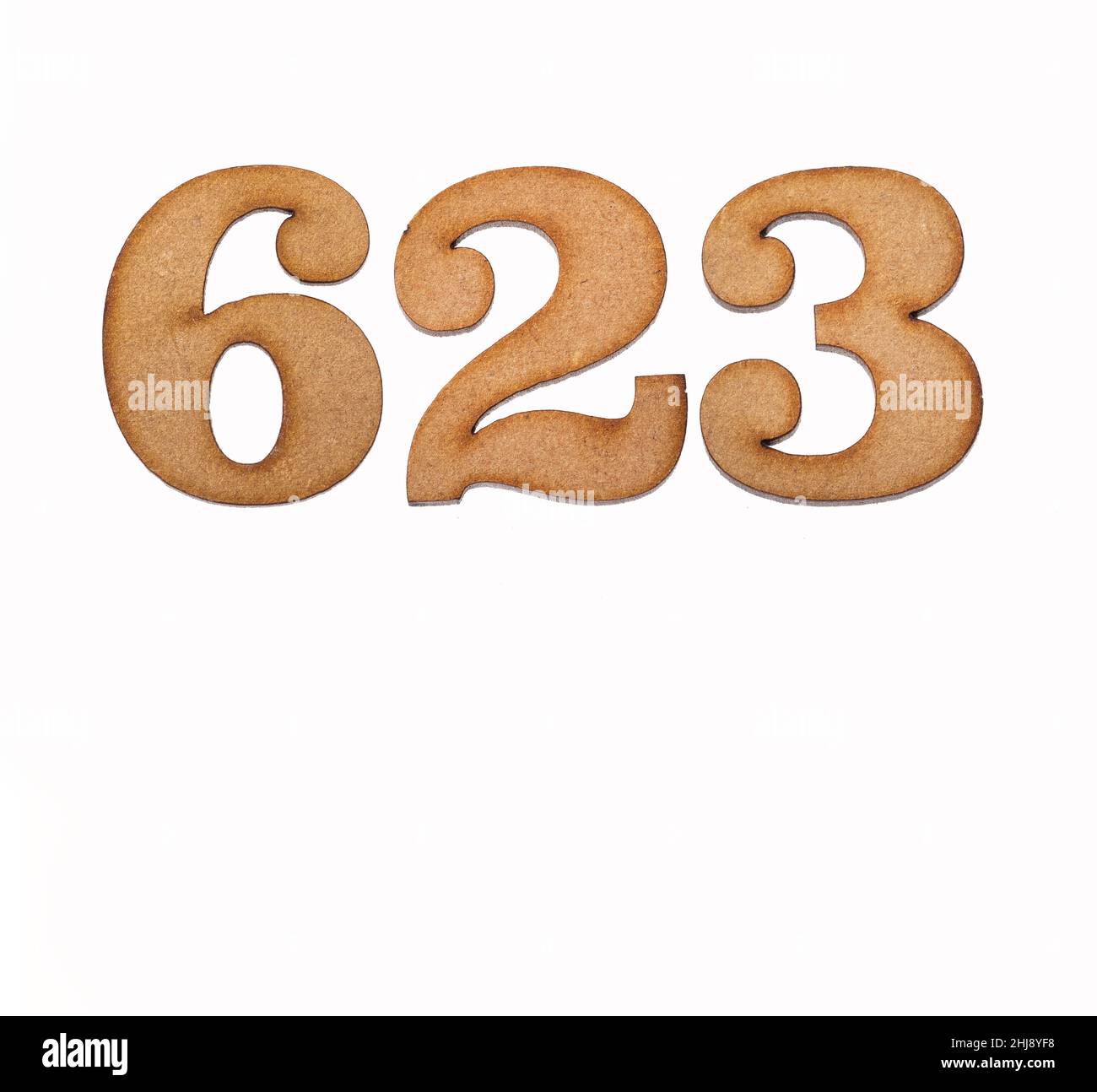 Number 623 in wood, isolated on white background Stock Photo - Alamy