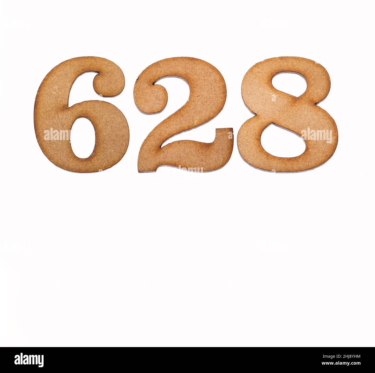 Number 628 - Piece of wood isolated on white background Stock Photo - Alamy