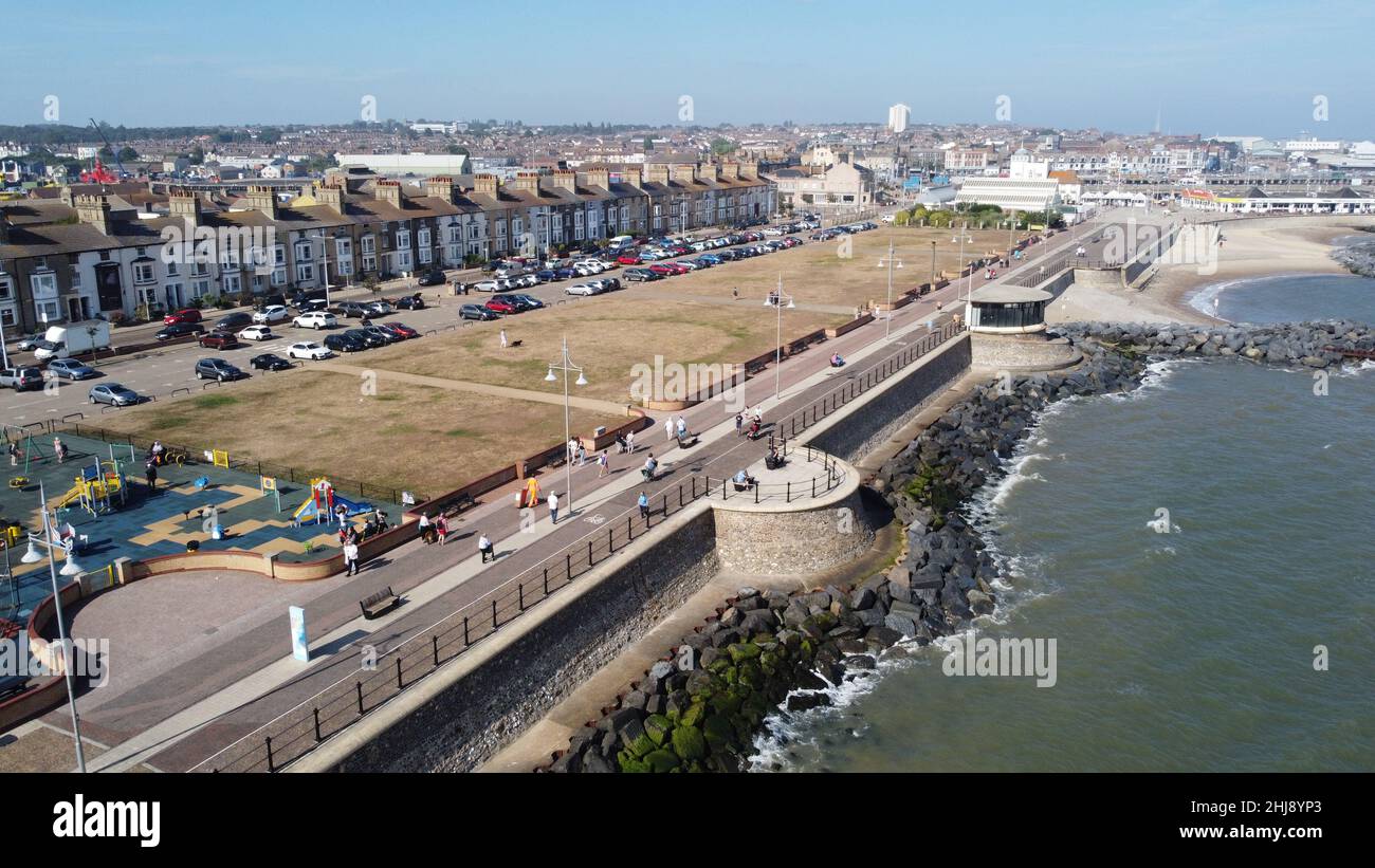 Lowestoft beach drone aerial view Stock Photo - Alamy