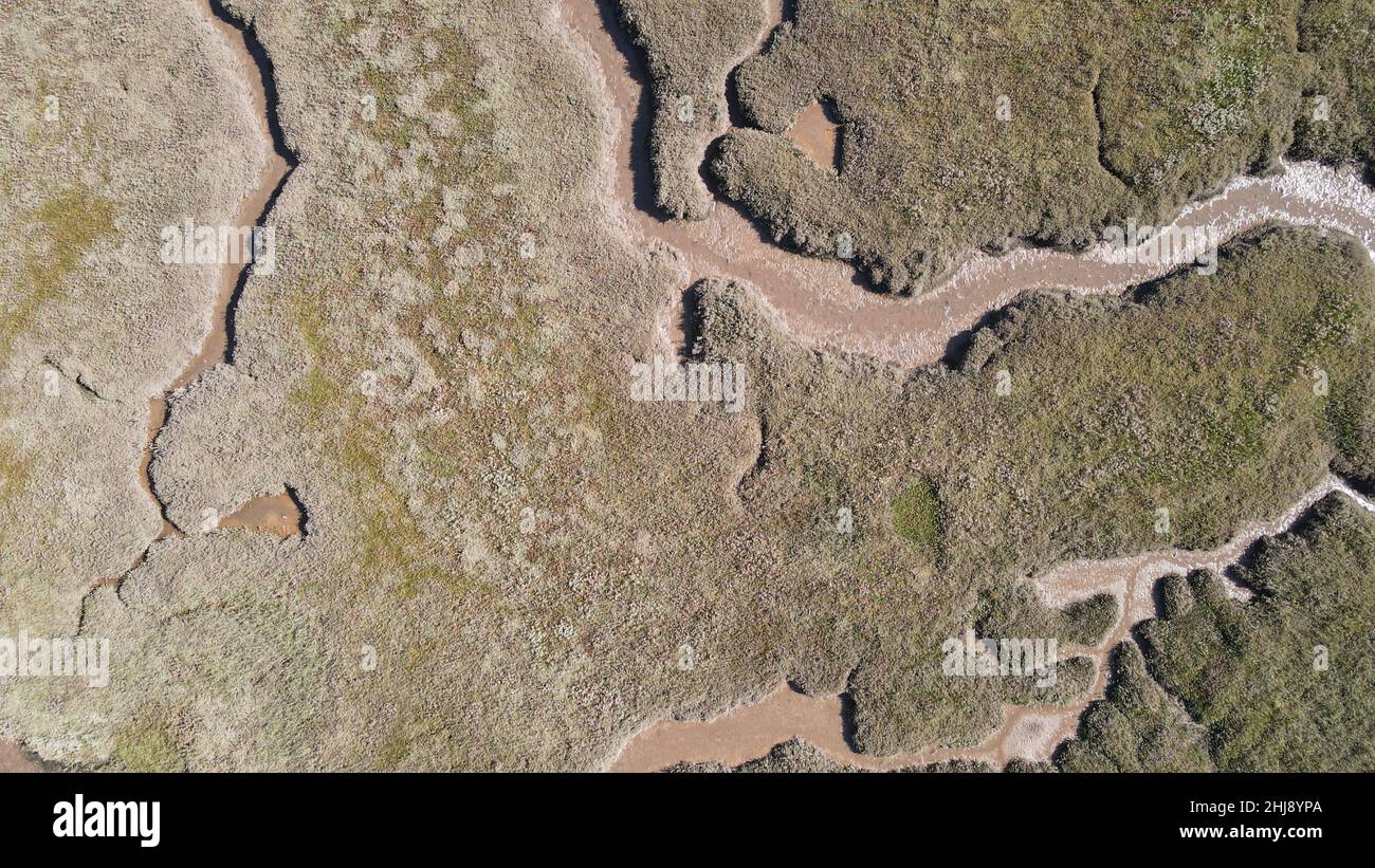 Overhead Salt marsh Wells-Next-to-the-sea aerial drone birds eye view, England Stock Photo - Alamy