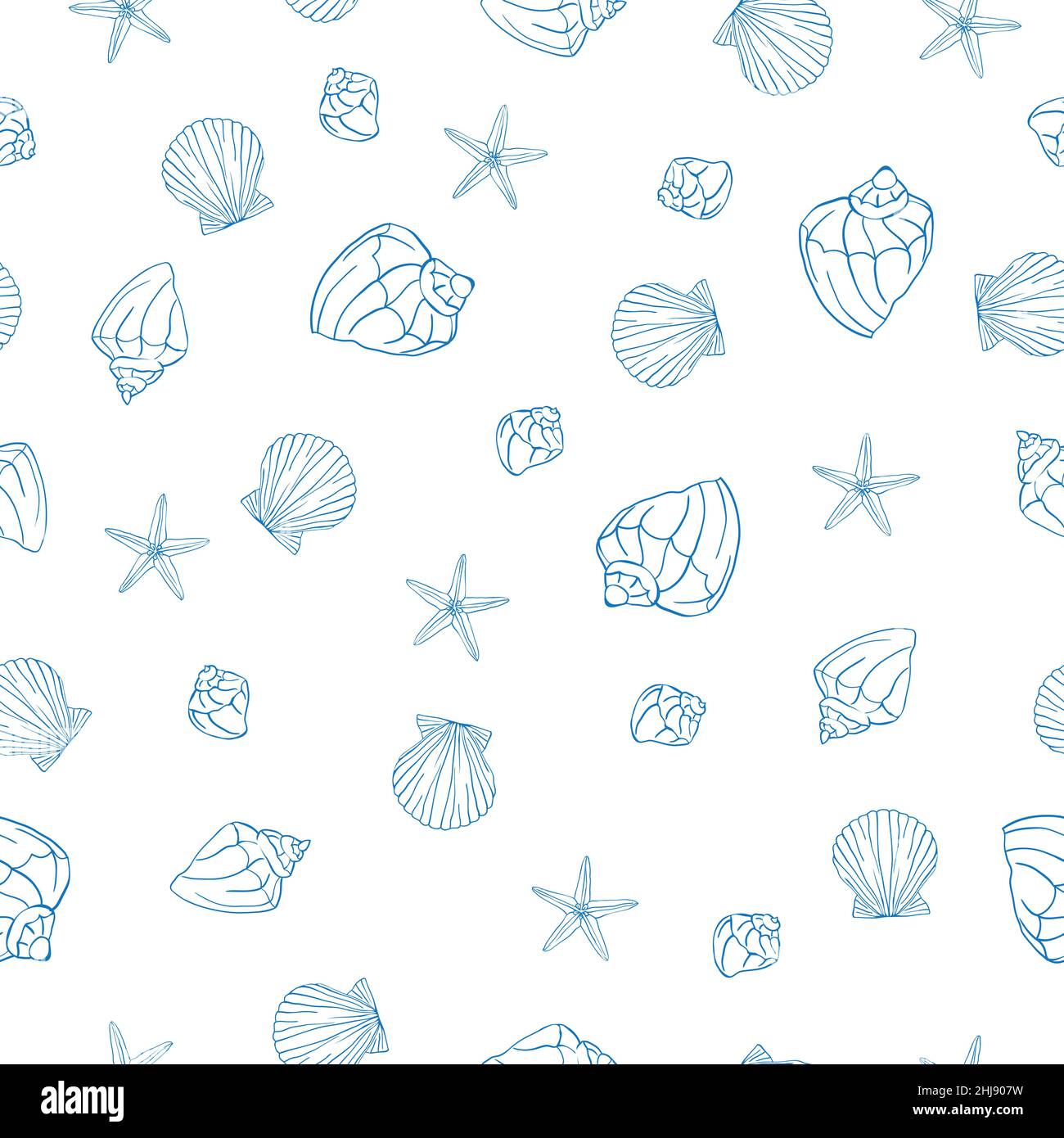 Hand drawn vector illustrations - seamless pattern of seashells. Marine ...