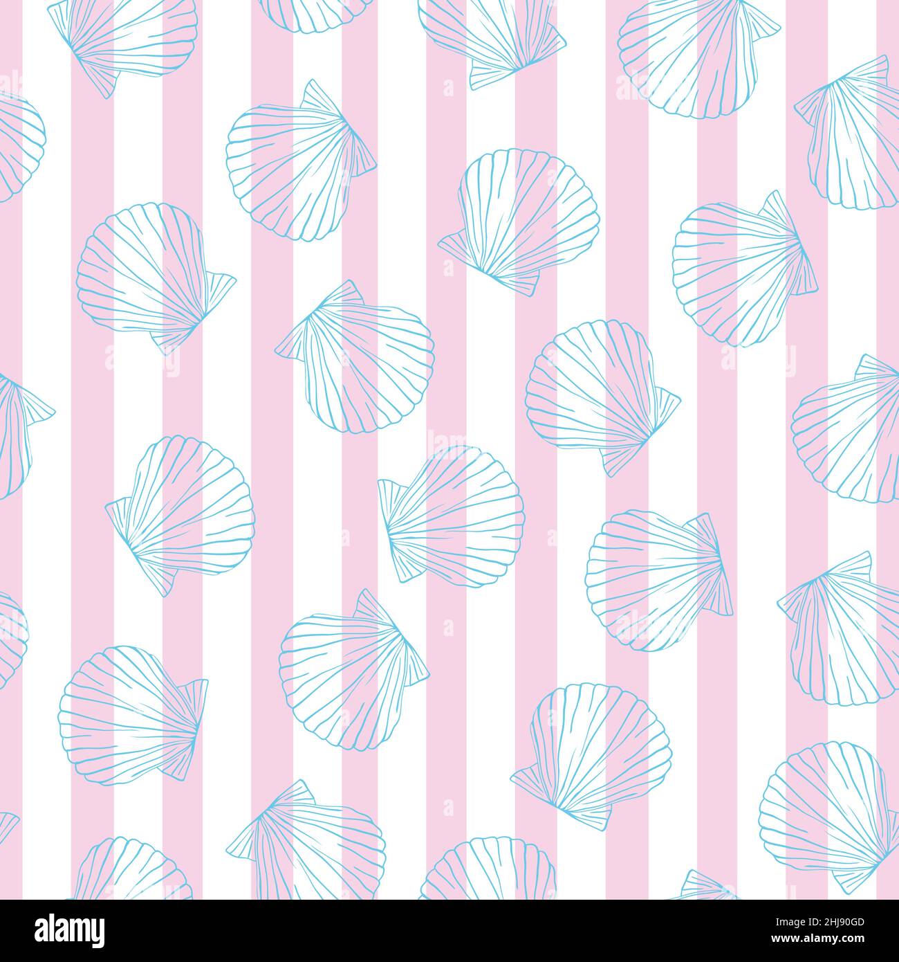 Hand drawn vector illustrations - seamless pattern of seashells. Marine ...
