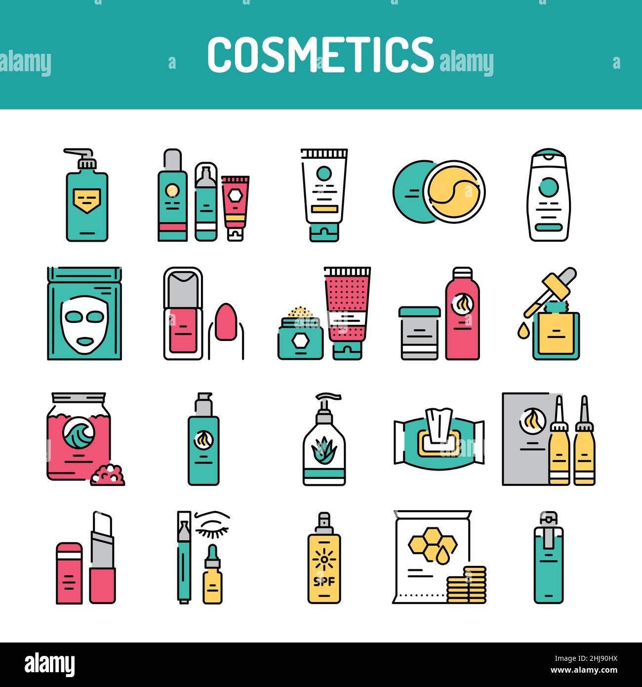 Cosmetics line icons set. Isolated vector element. Outline pictograms ...