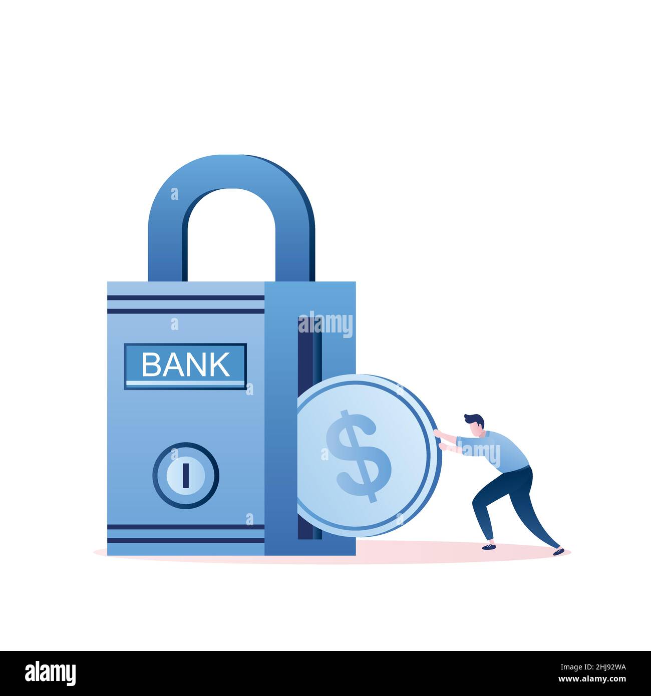 Bank lock or strongbox and businessman rolls coin,safe deposit to the ...