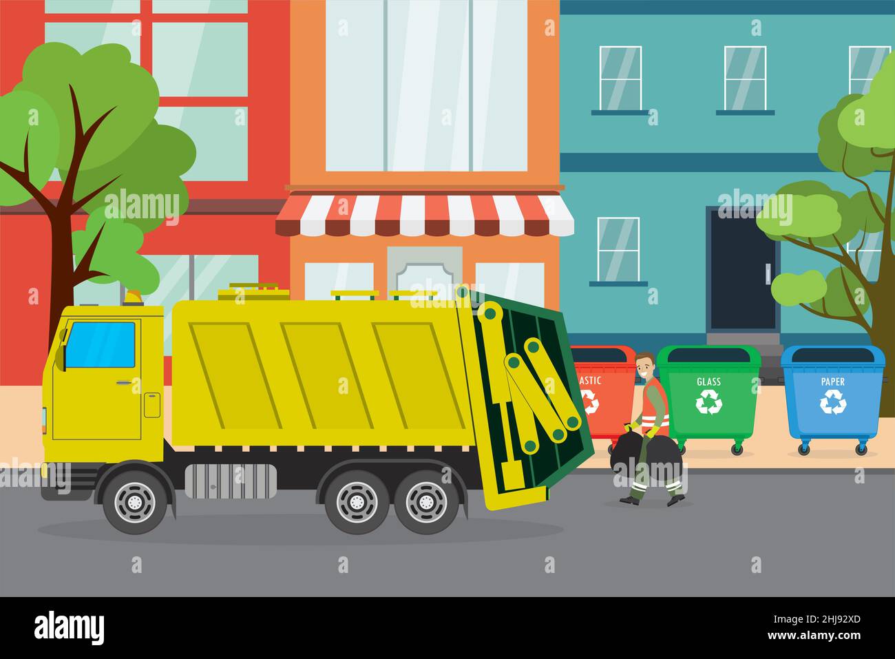 Dump truck on city street Stock Vector Images - Alamy