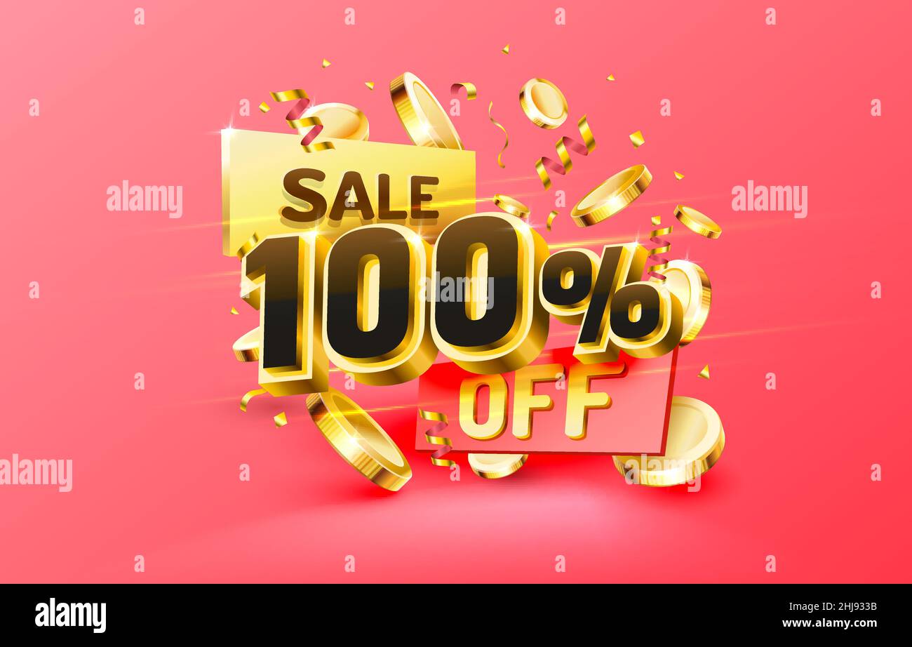 100 Off. Discount creative composition. 3d sale symbol with decorative ...