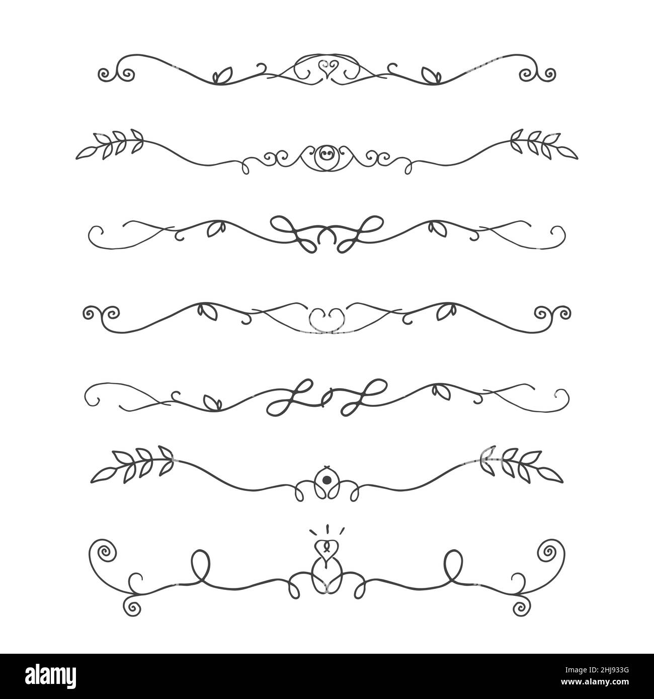 Doodle floral hand drawn dividers,graphic elements,isolated on white ...
