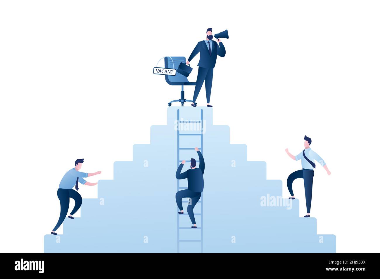 Businessmen climb the pyramid,career and job search,business chair with sign - vacant on top ...