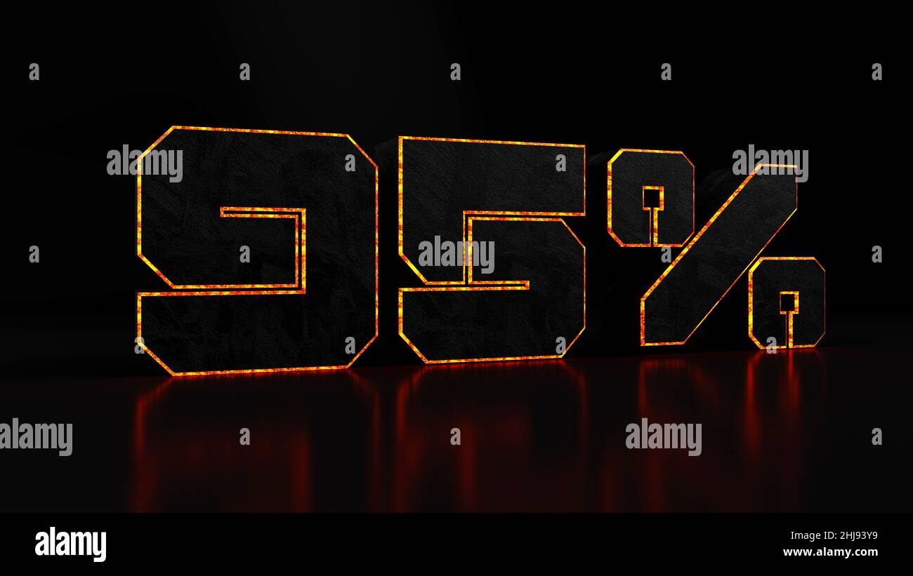 Ninety Five Percent Sign On A Black Background With Golden Borders And