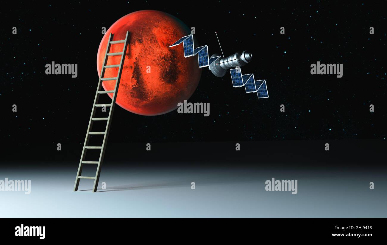 ladder to the planet mars (3d rendering,this image elements furnished ...