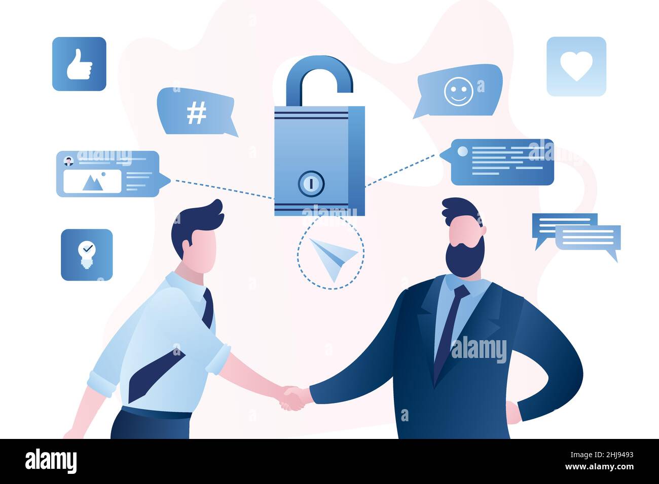 Successful negotiations and businessmen handshakes. Open padlock and ... Successful negotiations and businessmen handshakes. Open padlock and ...
